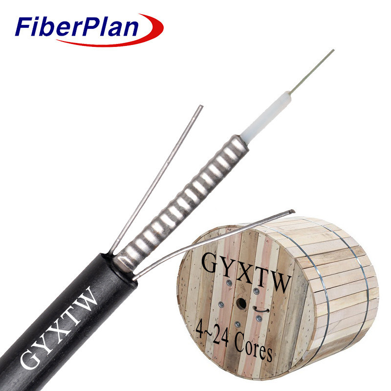 2 sampai 24 inti Single Sheath PE Duct Fiber Optic Cable GYXTW